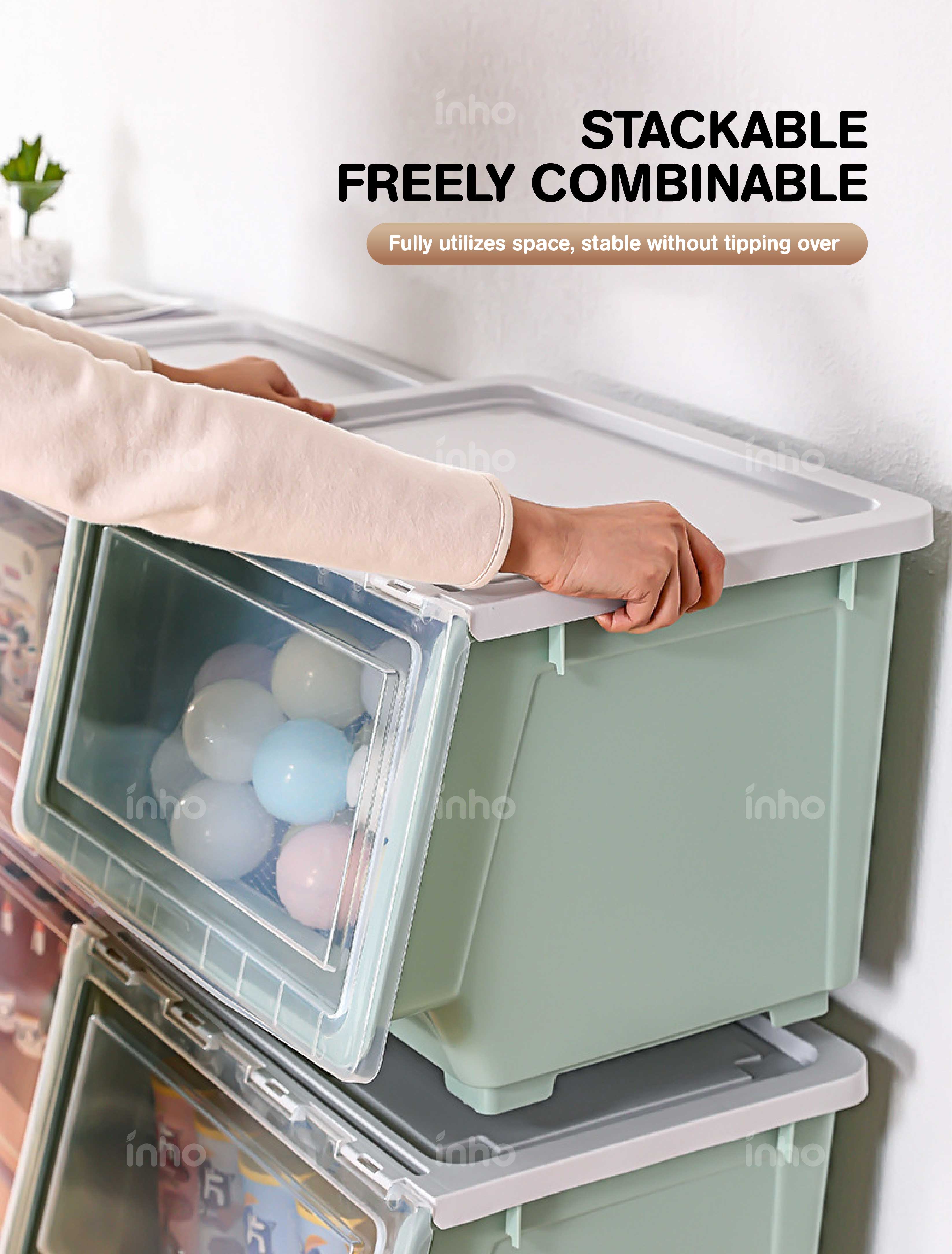 INHO 34/38/56L Multipurpose Stackable Movable Container Storage Box ...
