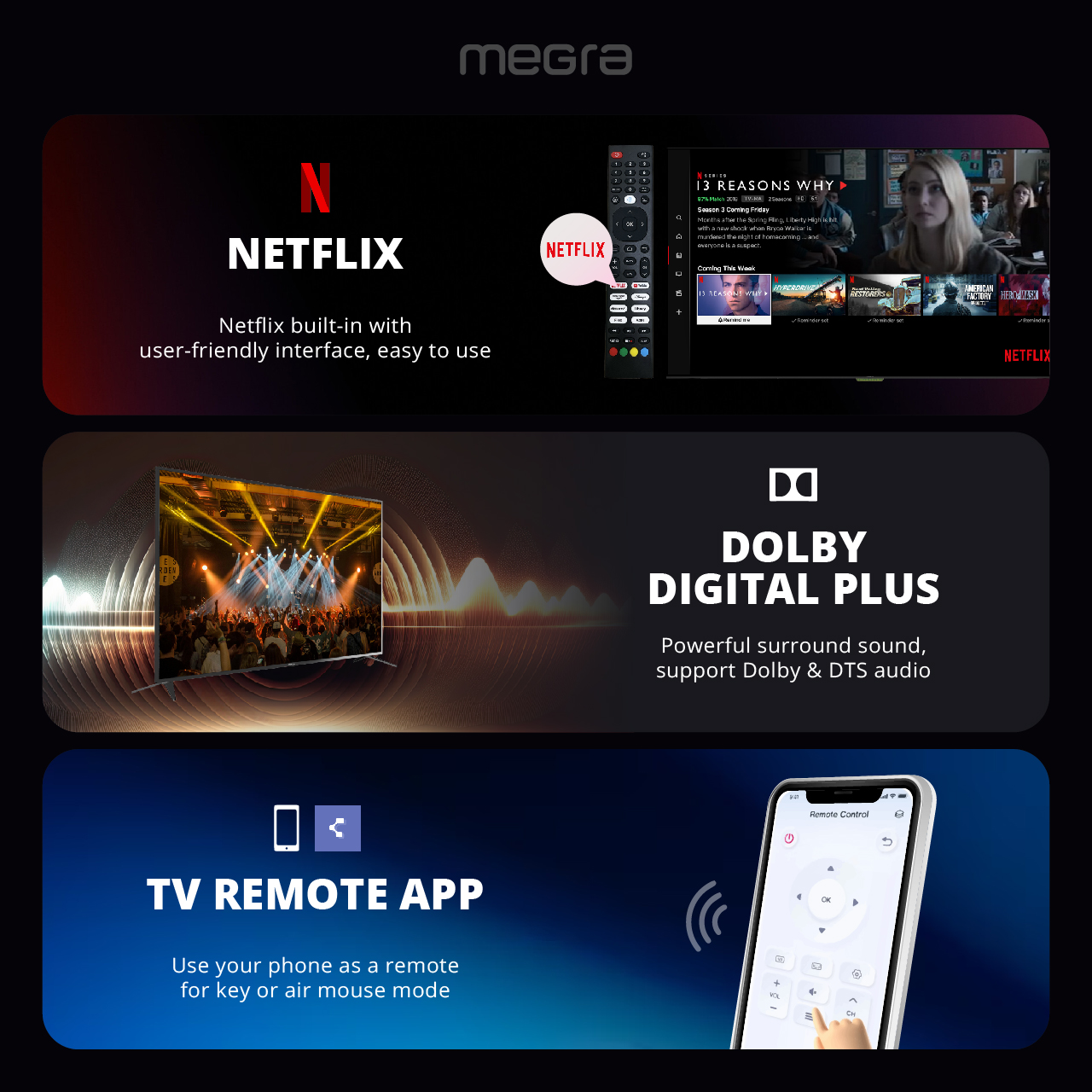 Megra TV 70 Inch QLED Smart TV 4K UHD Netflix Certified TV Smart ...