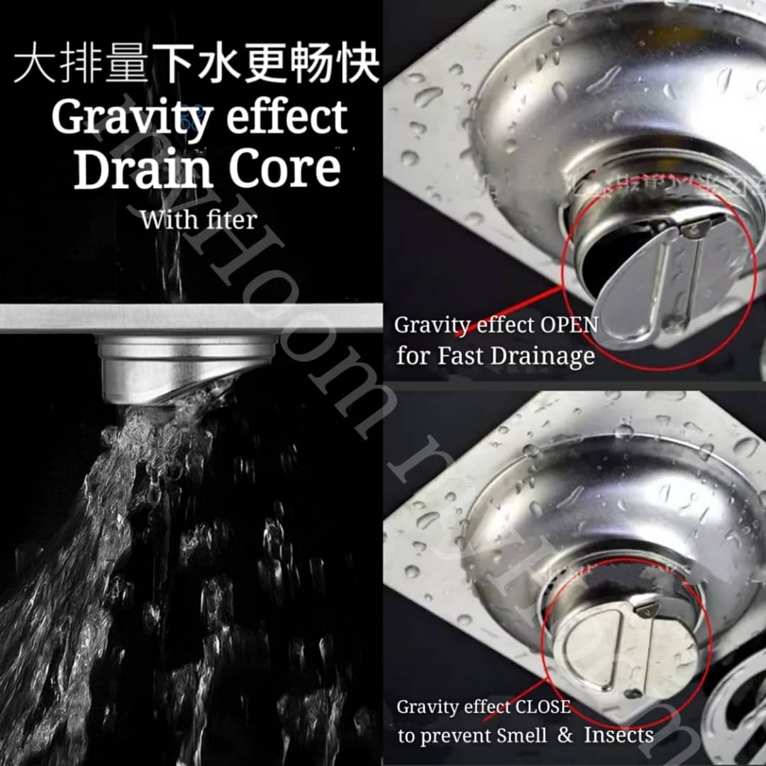 Long Floor Trap/Rectangle Stainless Steel Black Floor Drain/Anti Odor ...
