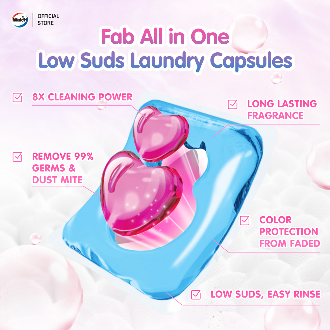 [TWIN PACK] Fab All in One LOW SUDS Laundry Capsules Rose 10ml x 60pcs ...
