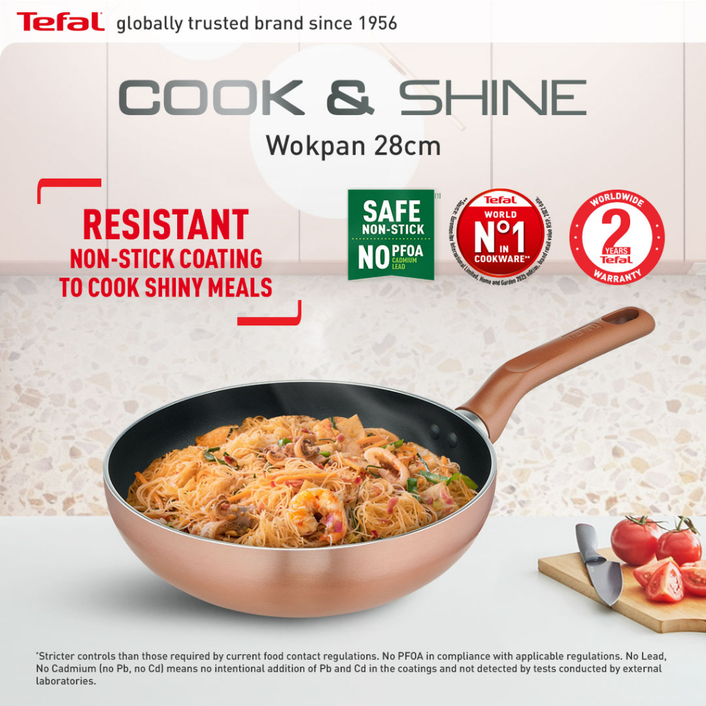 Tefal Cook & Shine Induction Wokpan 28cm IH | G80819 (Non Stick Deep Frypan Kuali Besar Deep ...