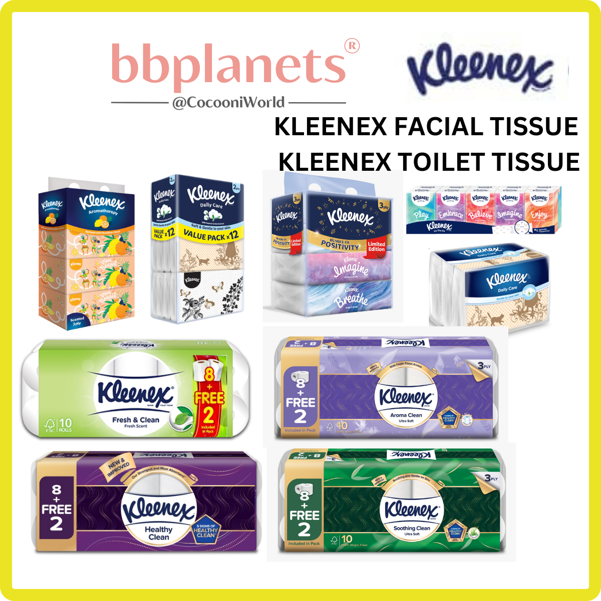 KLEENEX Tissue 8+2 rolls 3-PLY Ultra-Soft Facial Tissue Citrus Floral ...