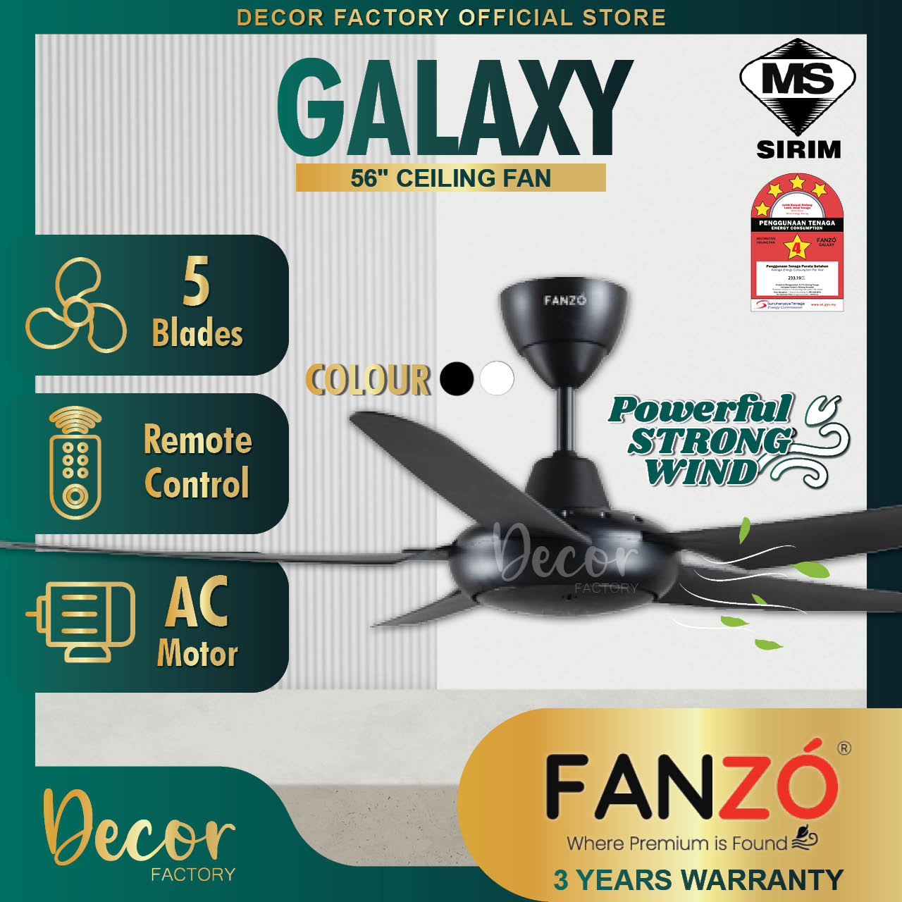 FANZÓ Fan FANZO GALAXY Fan 56" 5 Blades 5 Speed Timer Remote Control ...