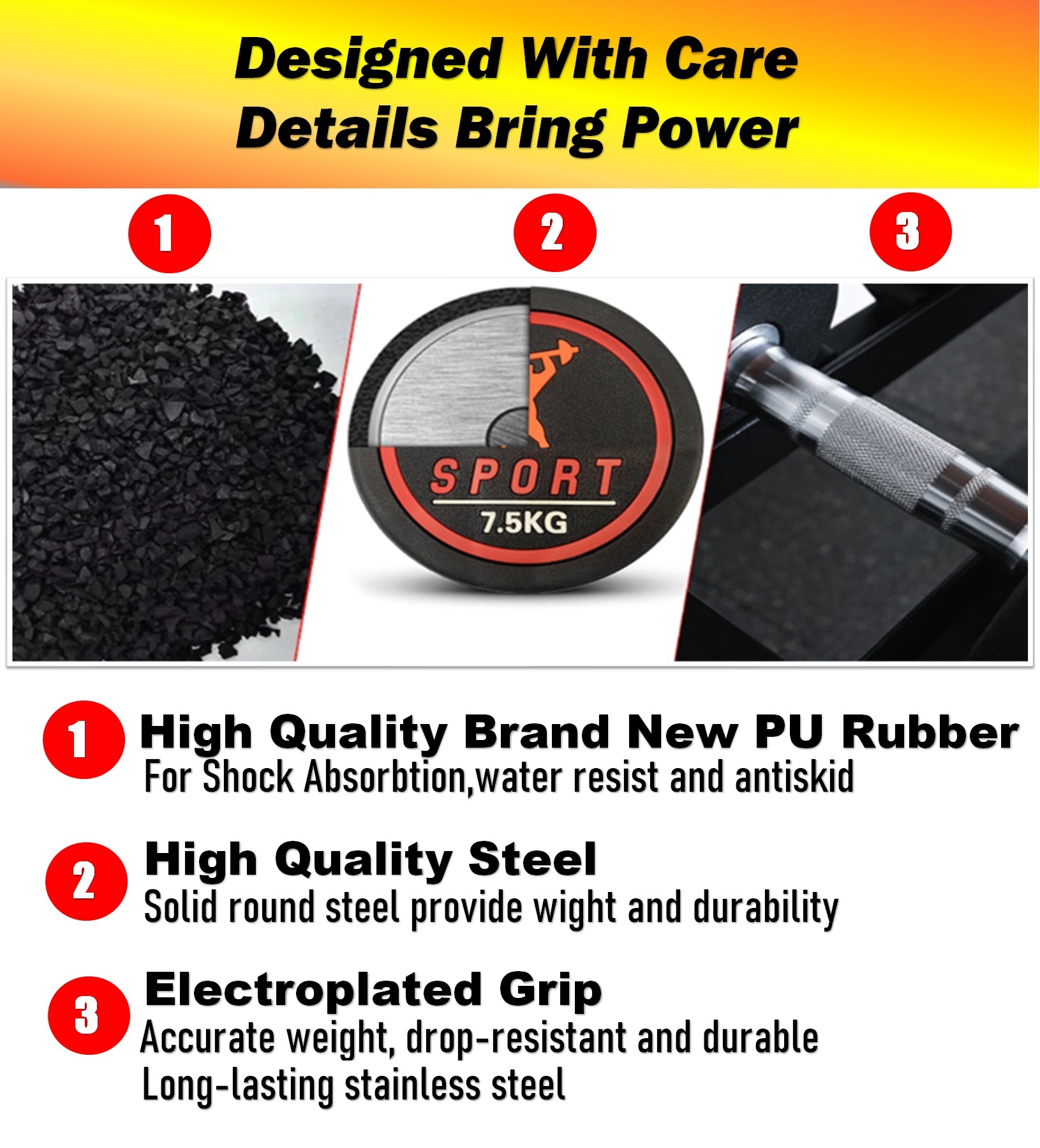 ADSports 2.5KG/5KG/7.5KG/10KG/12.5KG/15KG/17.5KG/20KG/22.5KG/25KG Round Head Dumbbell Rubber ...