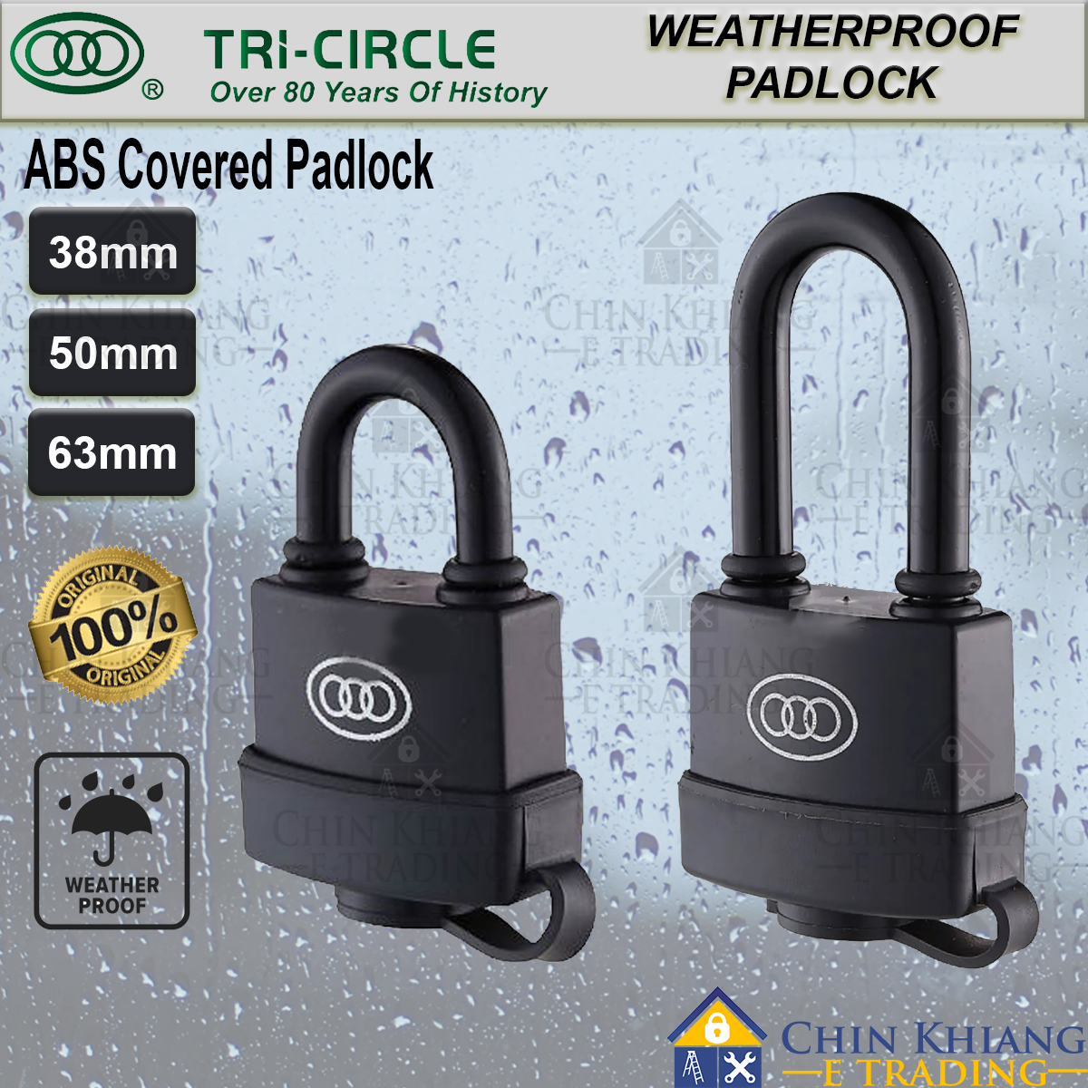 Tri-Circle Waterproof Padlock ABS Covered Outdoor Long Shackle Mangga ...