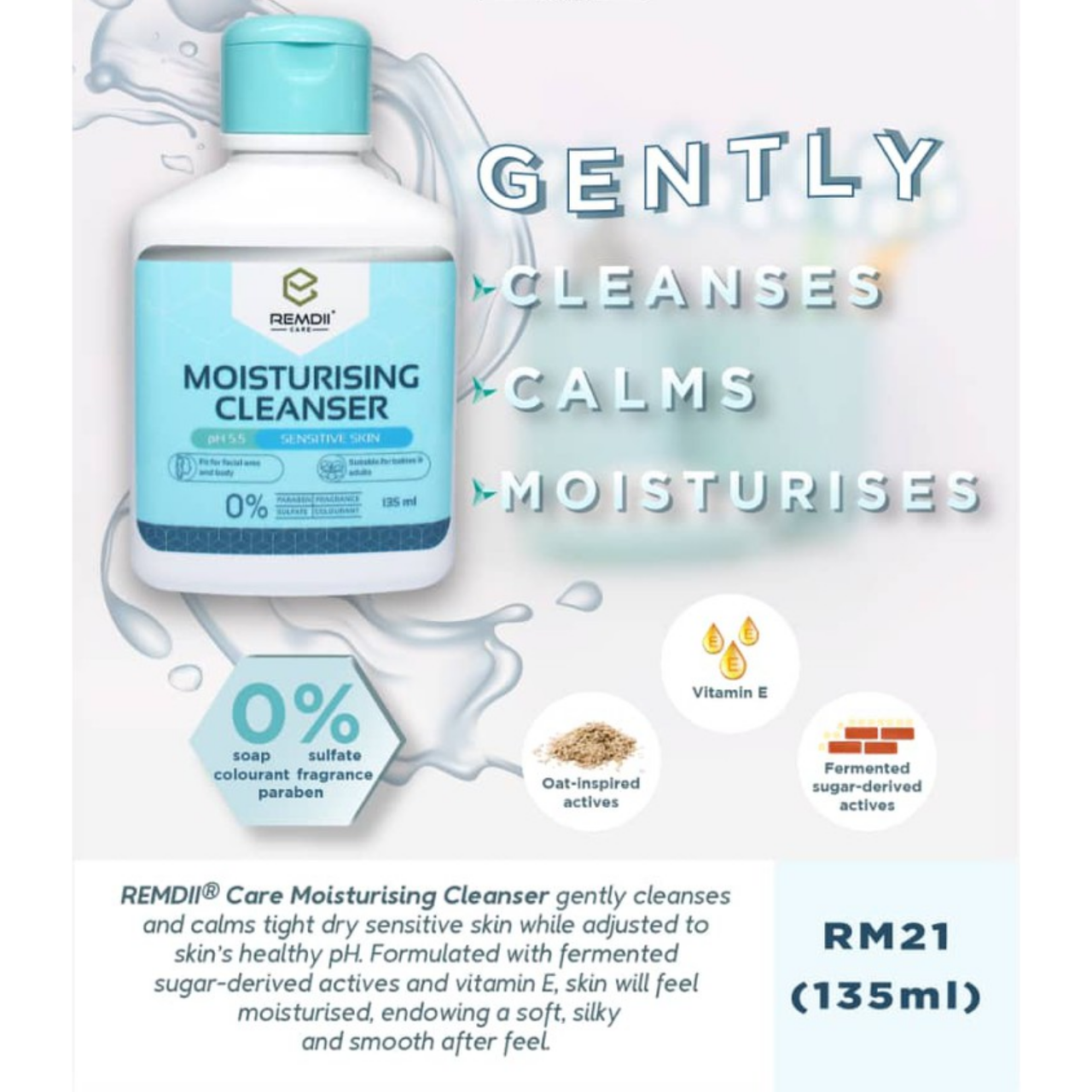 Remdii Sensitive Moisturising Cleanser | Suitable for Baby (135ml ...