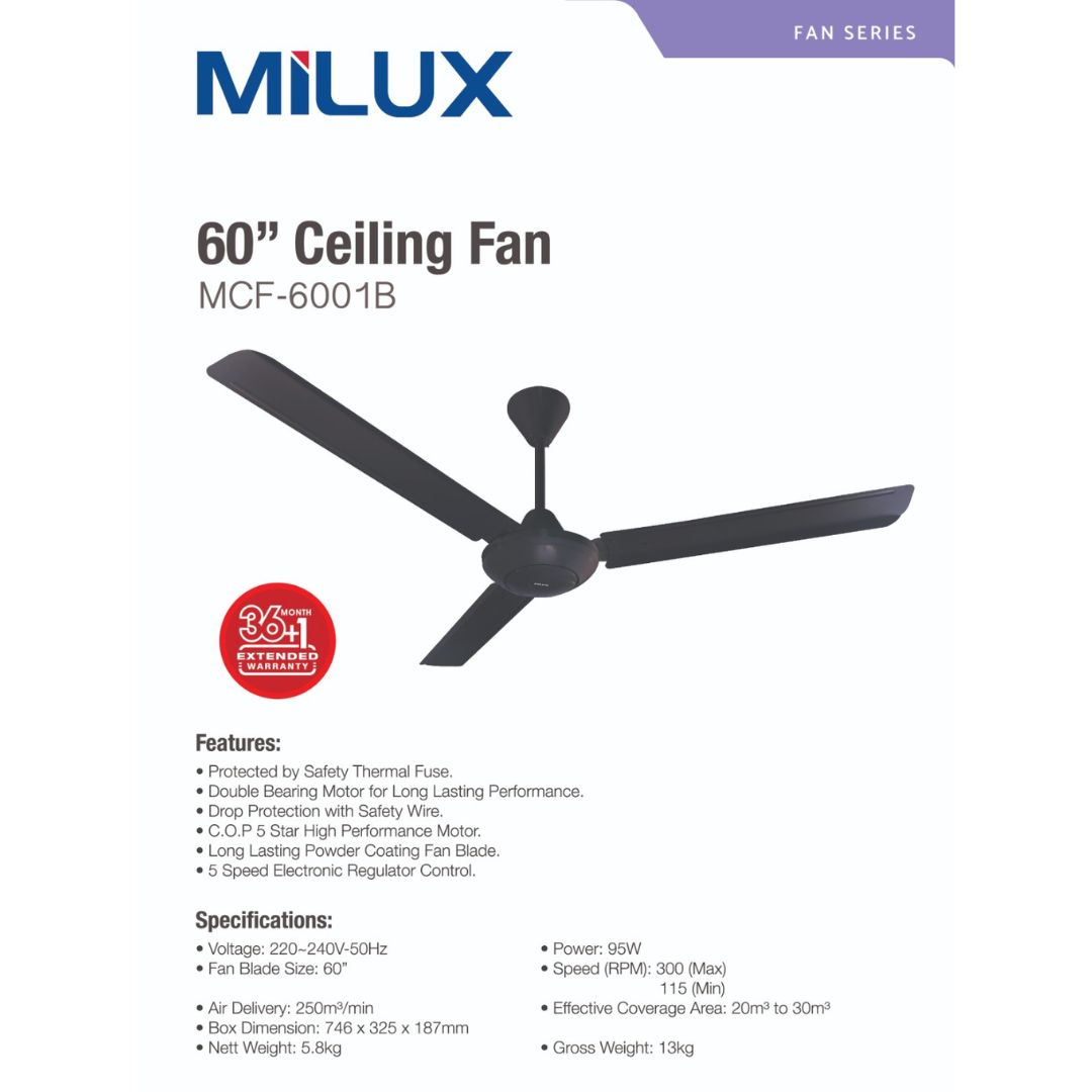 Khind 60" Ceiling Fan CF6C23 / CF618 / REZO K16 / Milux MCF-6001/ Faber ...