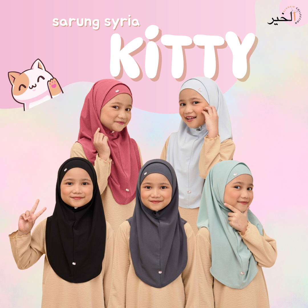 YH (3-9 tahun) SYRIA KITTY Tudung Budak Sarung Instant Kids Hijab Meow ...