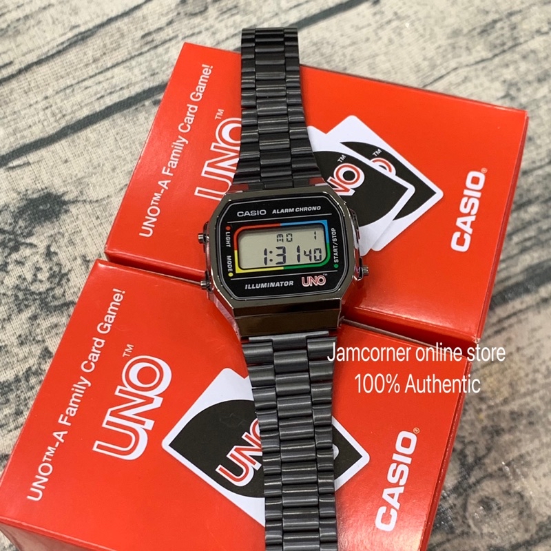 UNO x CASIO Vintage A168WEUC-1A DIGITAL WATCH classic card game ...