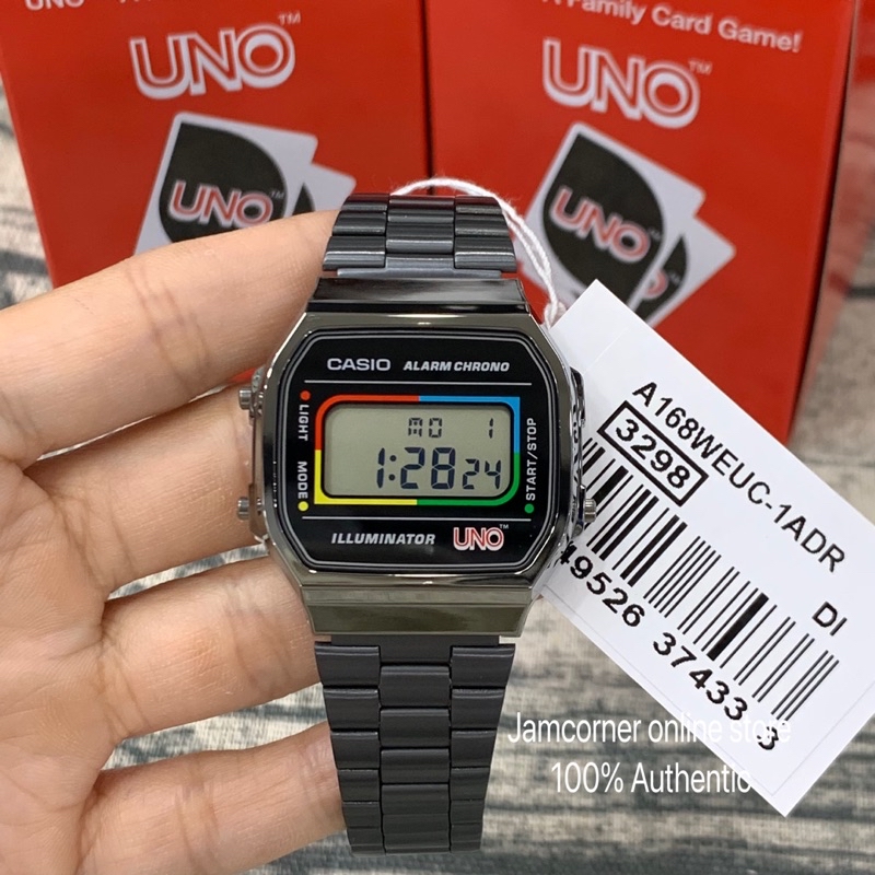 UNO x CASIO Vintage A168WEUC-1A DIGITAL WATCH classic card game sensation you know and love ...