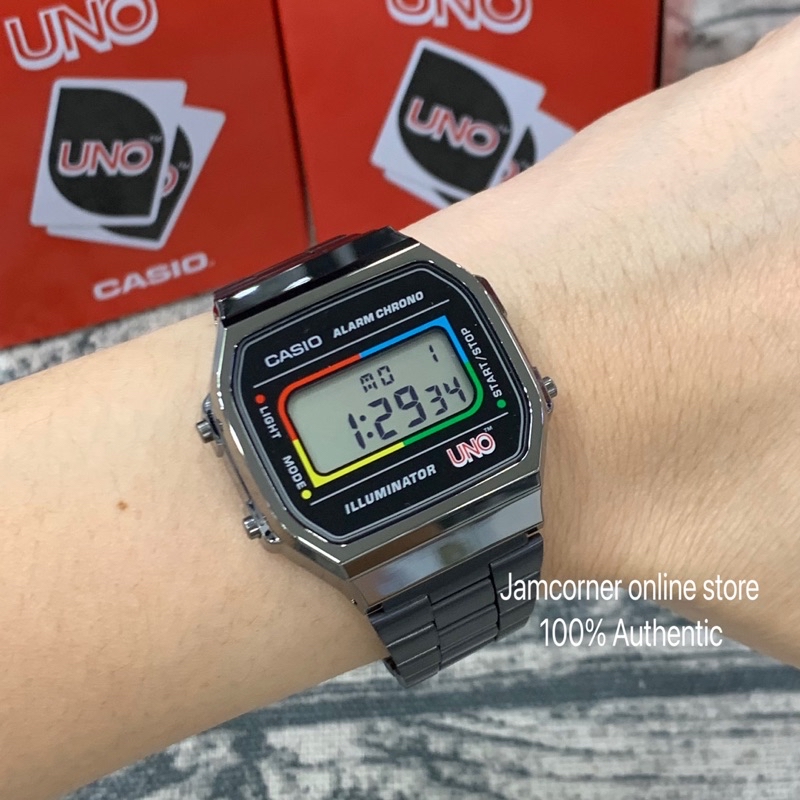 UNO x CASIO Vintage A168WEUC-1A DIGITAL WATCH classic card game ...
