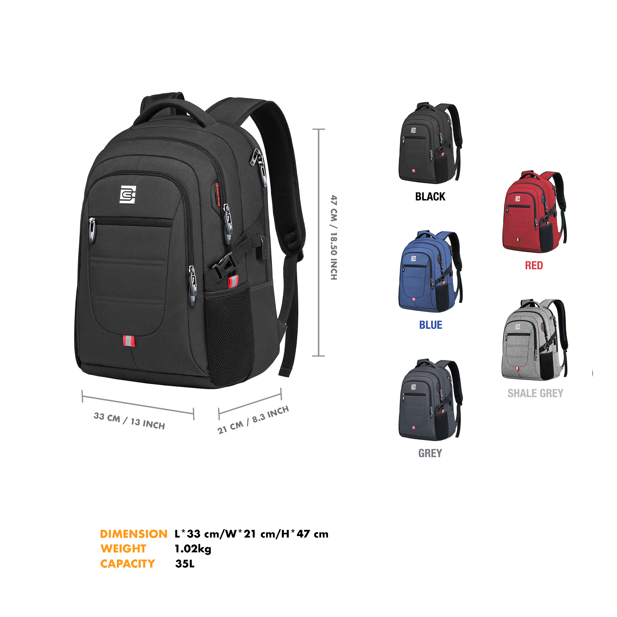 BRUNO CAVALLI Multifunctional Computer Laptop Backpack w USB Port ...