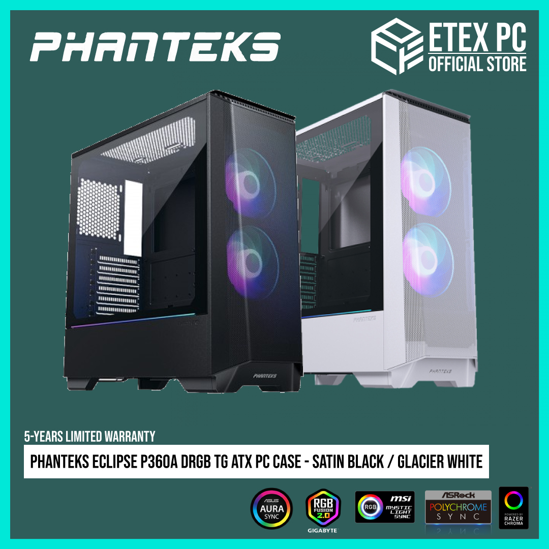 Phanteks Eclipse P360A DRGB TG ATX PC Case - Satin Black / Glacier ...