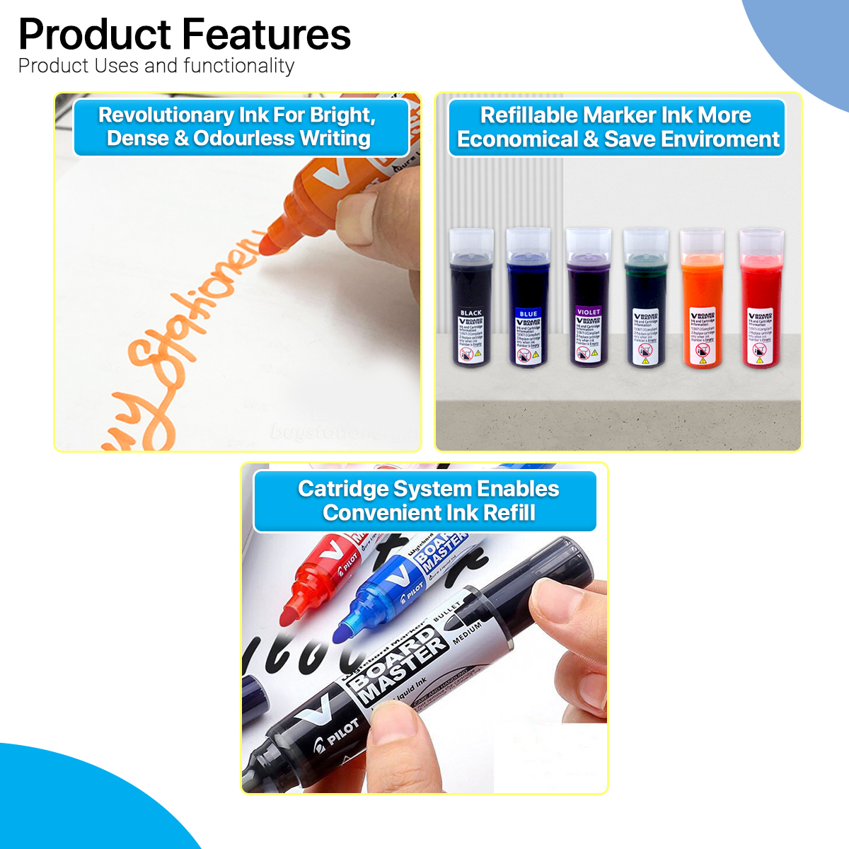 Pilot V Board White Board Marker Pen 4s / Marker Refill 2s -(PKT ...