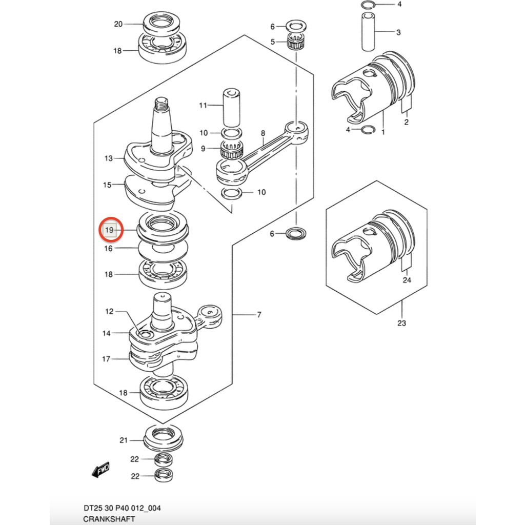 Centre Crankshaft Oil Seal DT25 / DT30 Suzuki Outboard - 09289-38013 / ...