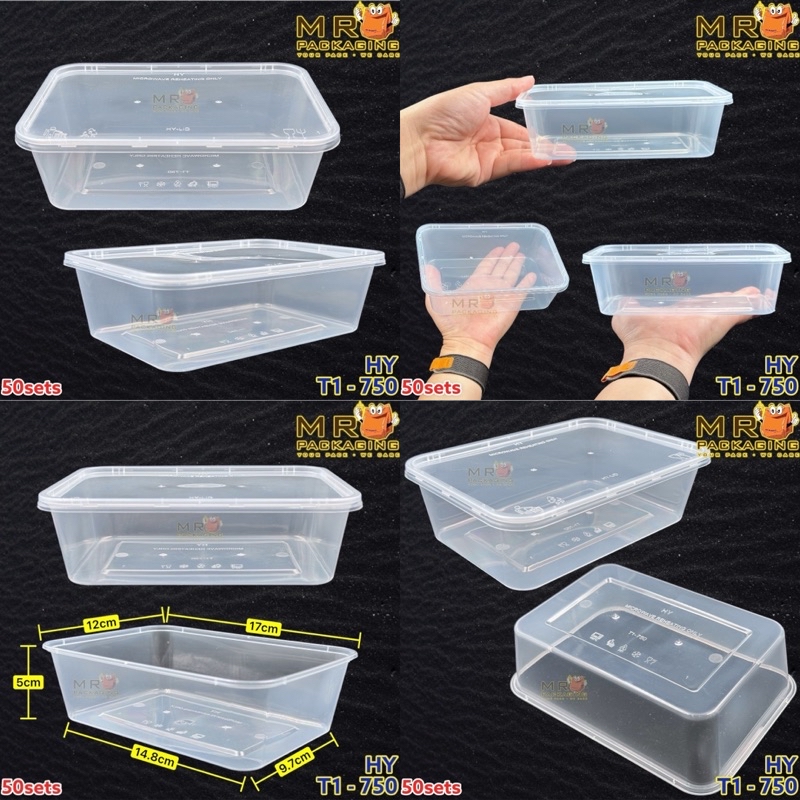 HY 500 650 750 1000 ml Rectangular PP Container & Lid ( 50sets± ) Lunch ...