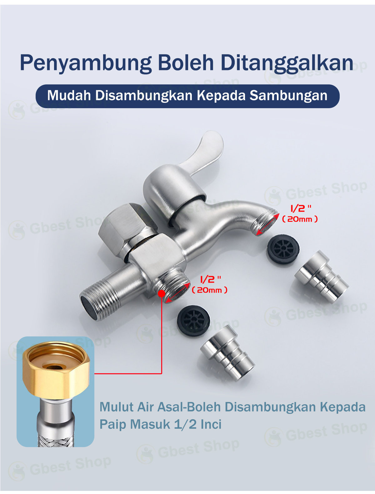 Stainless Steel Two way garden water tap double head Kitchen Bathroom ...