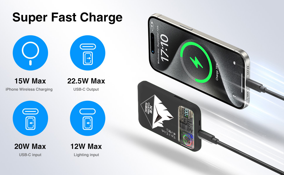 Pinergy PG-861 ICE CHARGE Magnetic Power Bank 15W Wireless Charging ...