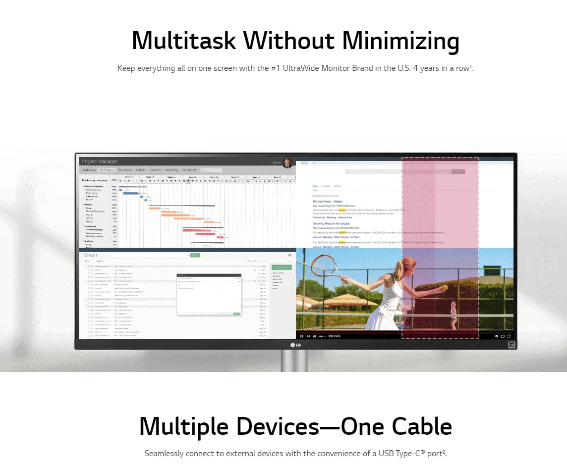 LG 34" UltraWide 34WQ650 Monitor FHD Vesa DisplayHDR400 FreeSync IPS ...