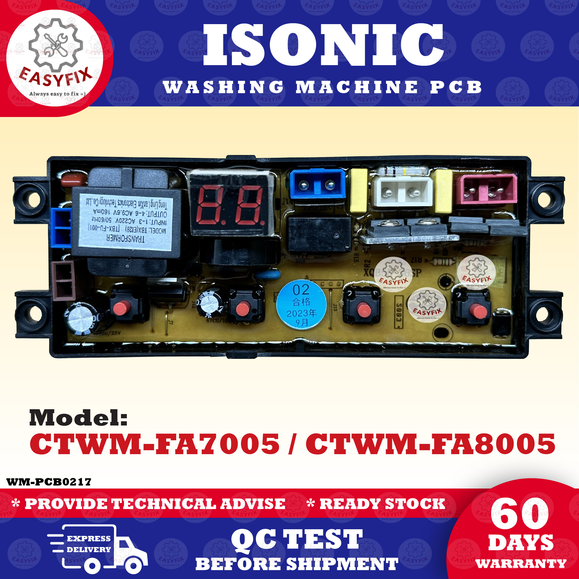 CTWM-FA7005 / CTWM-FA8005 ISONIC WASHING MACHINE PCB / CONTROL BOARD ...