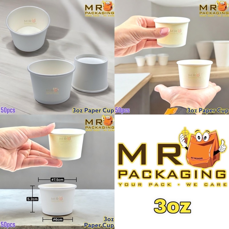 Ice Cream Cup ( 50pcs± ) 3oz 4oz 5oz White Paper Cup 3 4 5 oz Cawan ...