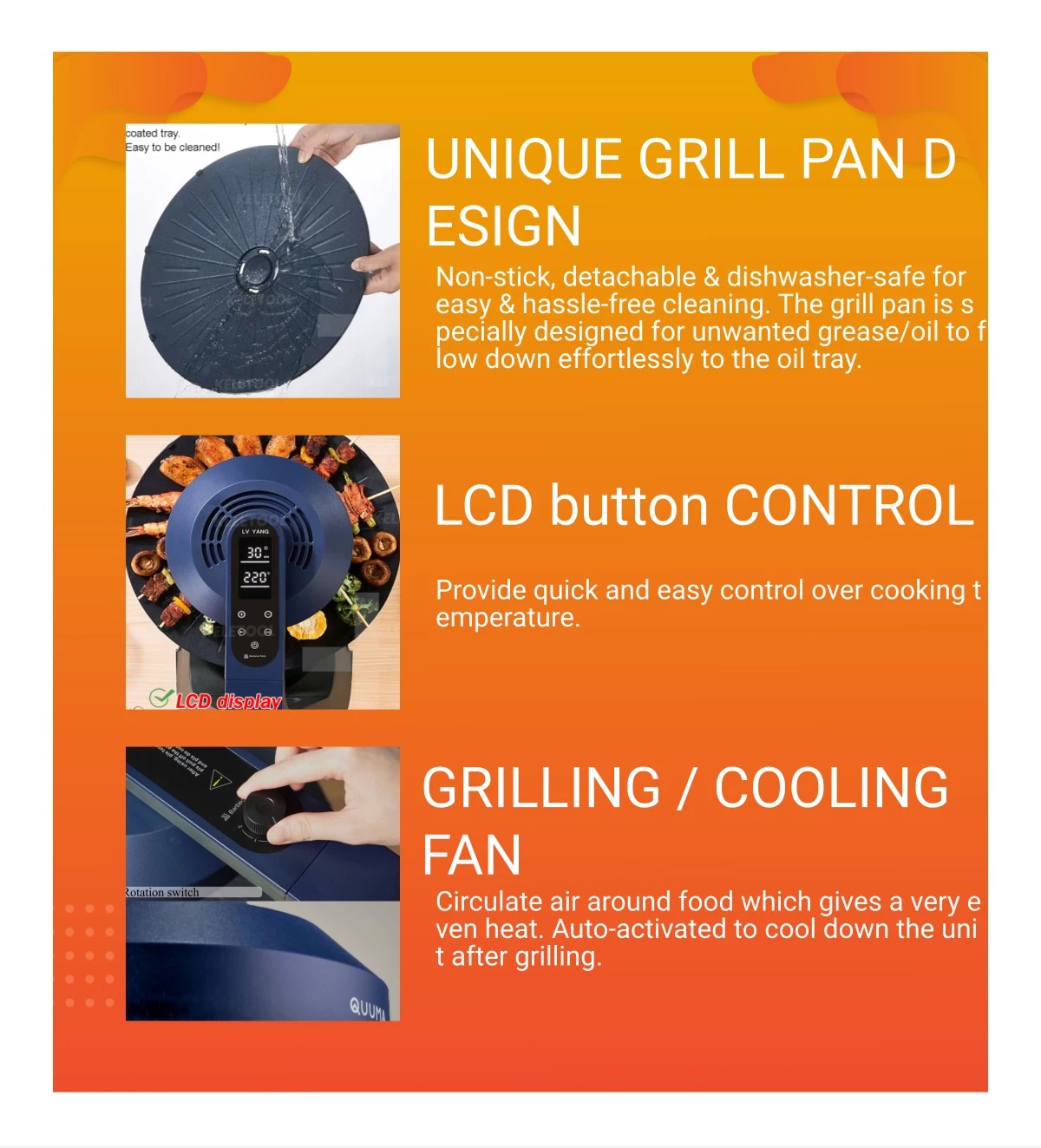 360°Auto Rotating Electric Barbecue Grill 3D Smokeless Infrared Baking ...
