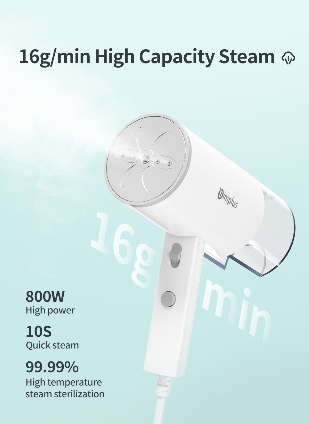 Simplus Portable Garment Steamer Iron 800W Steam Iron Foldable Steam ...