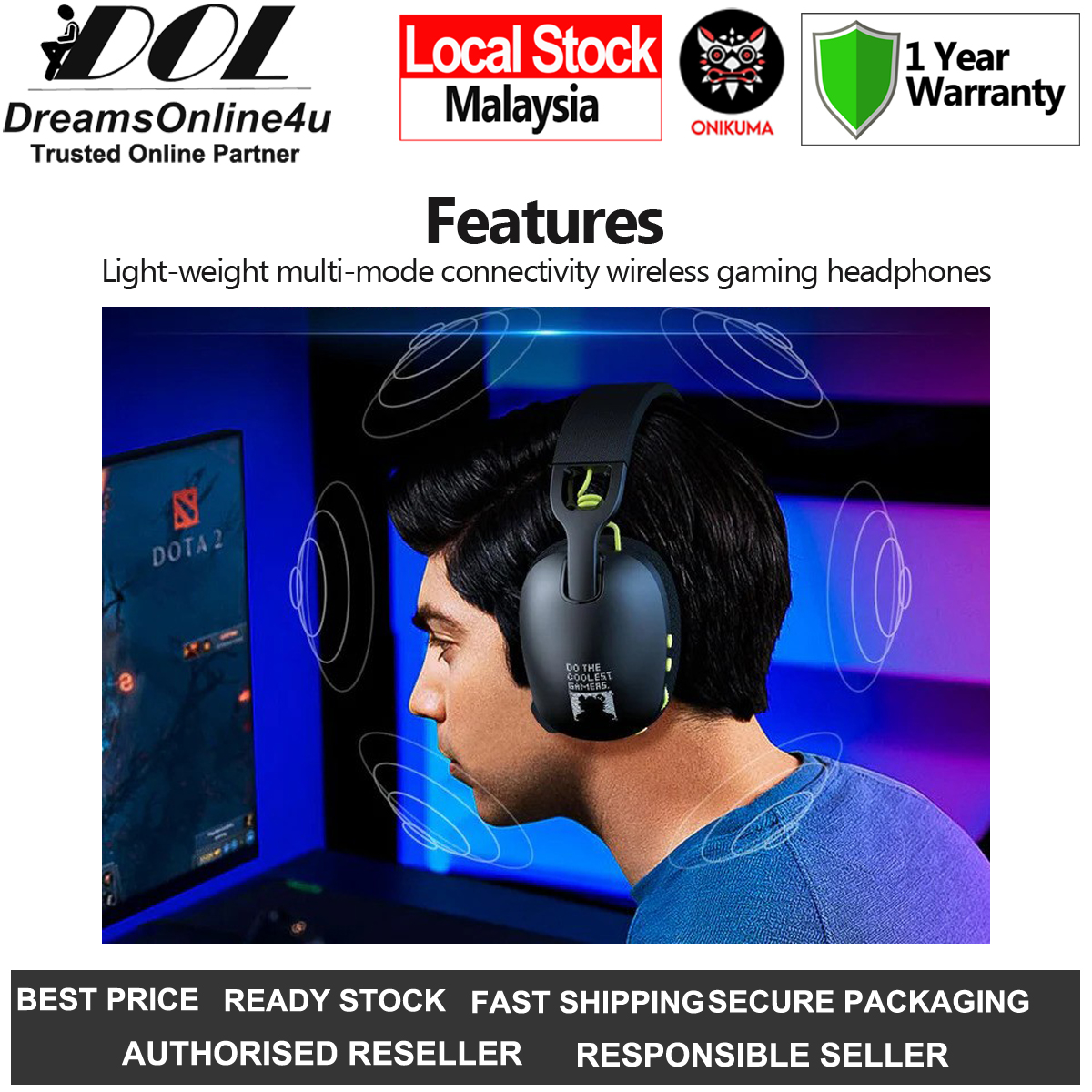 ONIKUMA B2 Headset Headworn Bluetooth 2.4Ghz Wireless Wired Three Mode ...