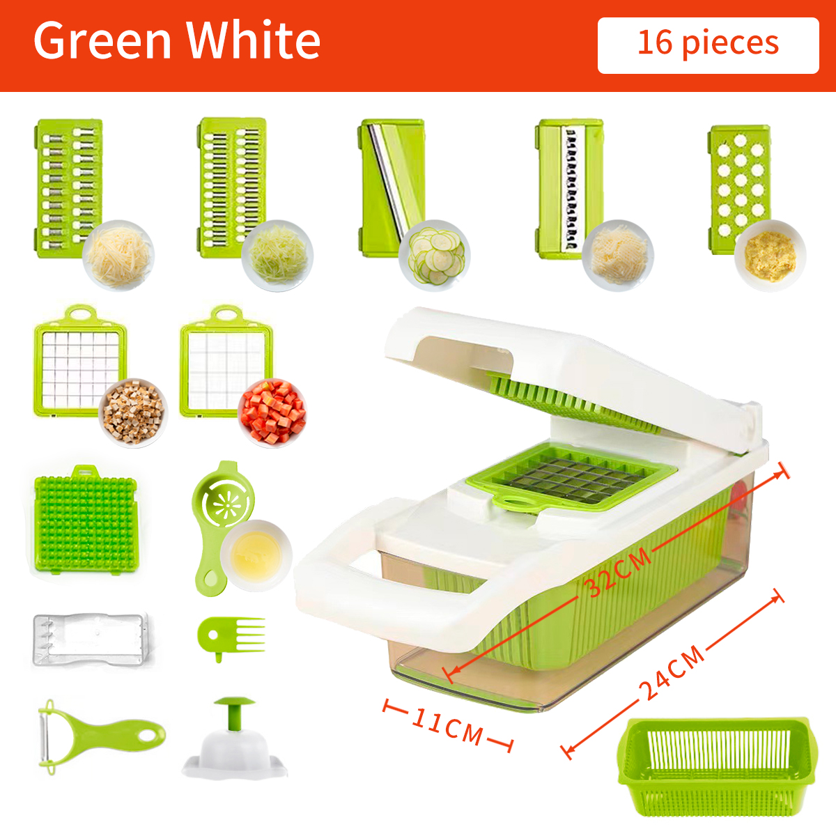 🥒16 in 1 Vegetable Chopper Cutter Multifunction Mandoline Slicer Potato Onion Graters & Cutter ...