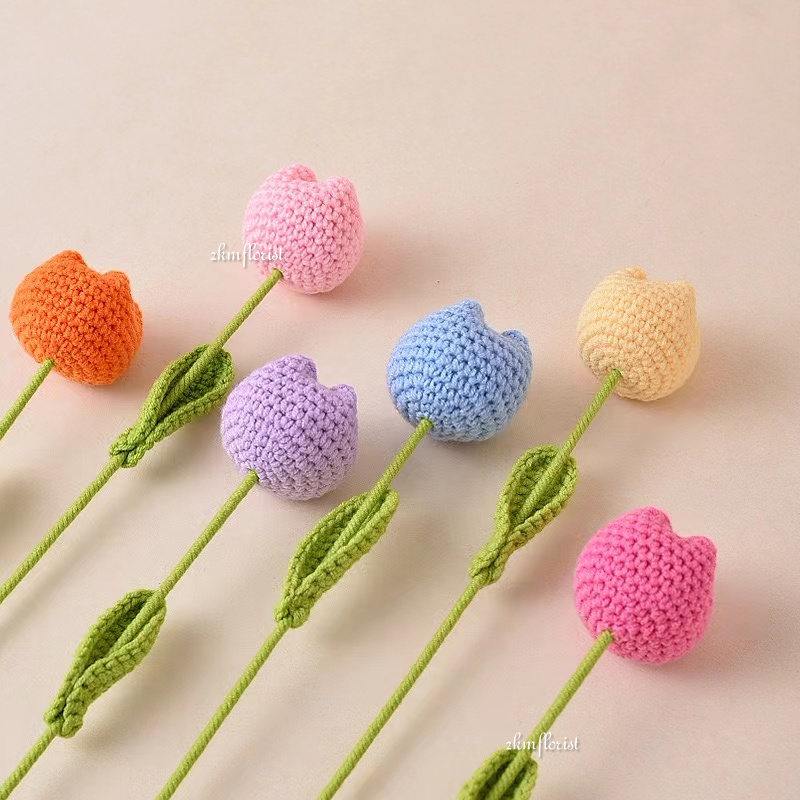 (1PC) CROCHET SULAM TULIP Flower Bunga Sulam Wool Hand Knitted Finished ...