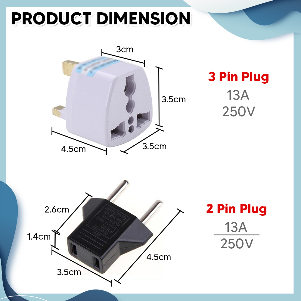 Worthbuy 2 Pin 3 Pin Malaysia Plug Socket Travel Converter Adapter Plug ...
