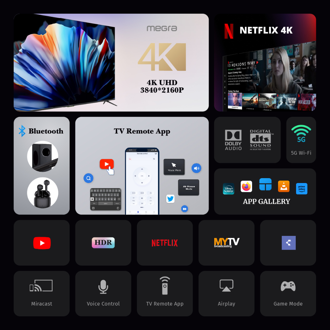 Megra TV 70 Inch QLED Smart TV 4K UHD Netflix Certified TV Smart ...