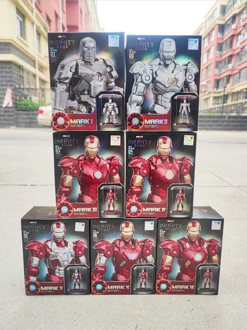 ZD TOYS IRON MAN MK1-MK7 7CM MINI FIGURES MODEL KIT WITH ACRYLIC BOX ...