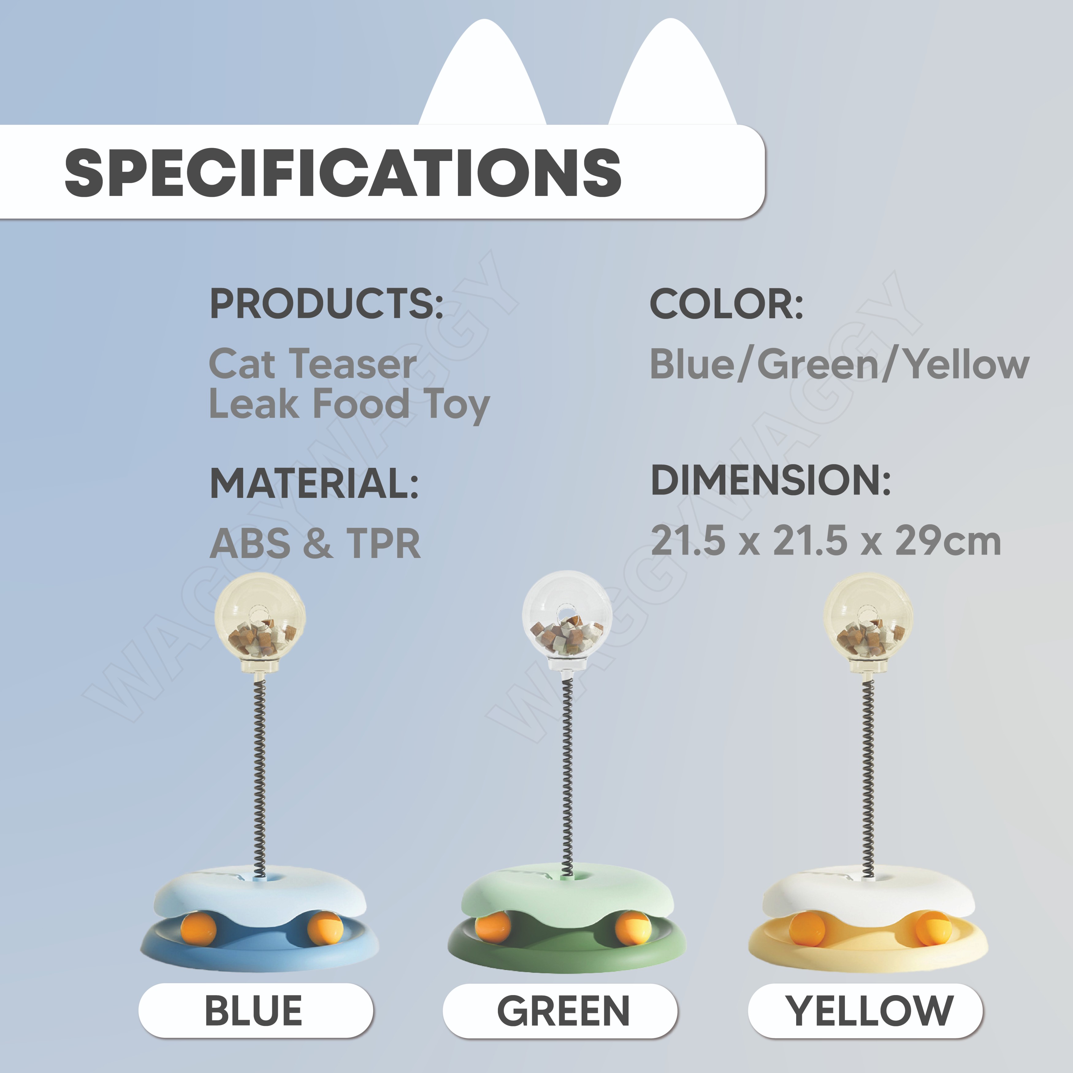 WaggyWaggy Cat Teaser Leak Food Toy Booster Spinning Ball Slow Feeding ...