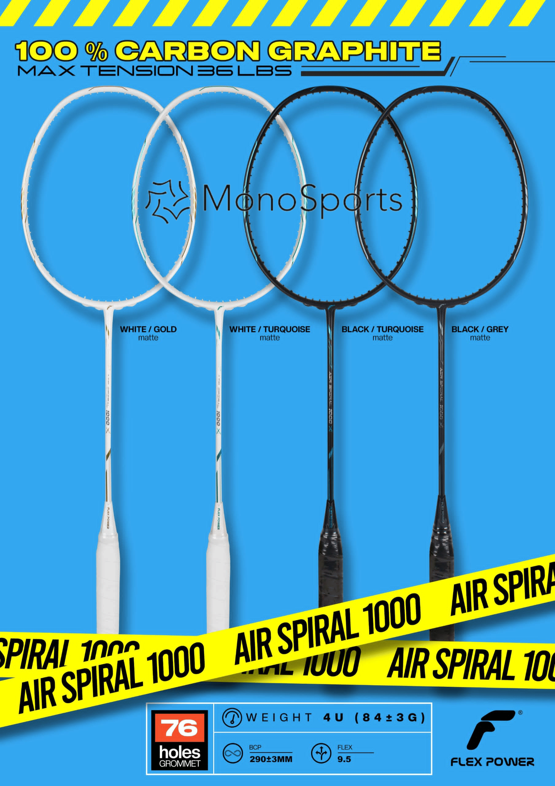 Monosports Flex Power Air Spiral 1000 Even Balance Badminton Racket ...