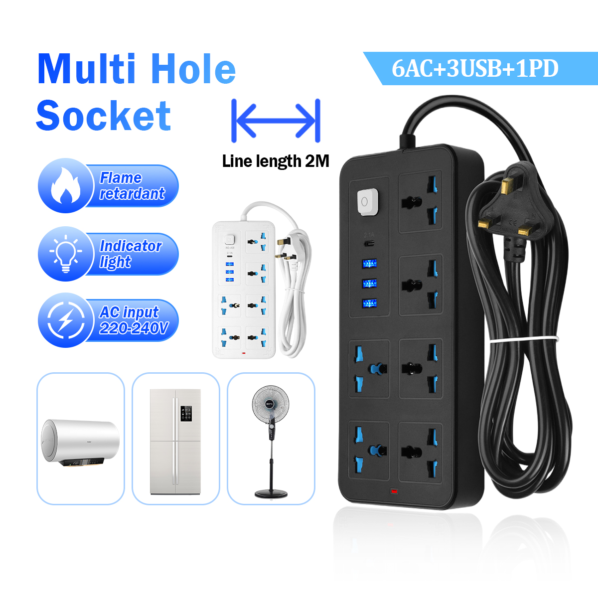 Extension Electric socket 6 Power Socket Extension wire USB Ports wayar ...