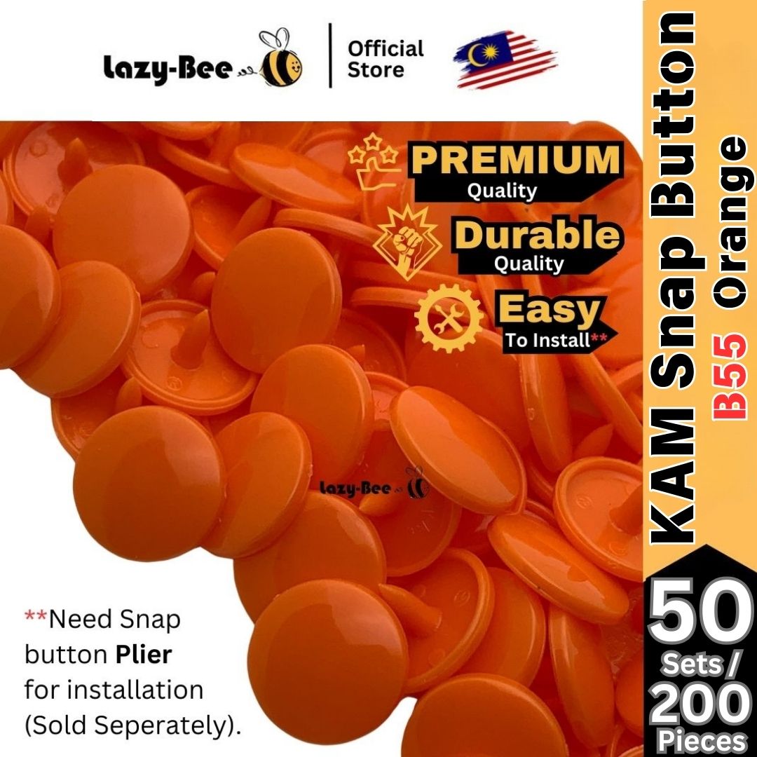 LAZY BEE B55 Orange 50 Sets 200 pieces T3 T5 KAM Snap Button Plastic Buttons KAM Butang Snap ...