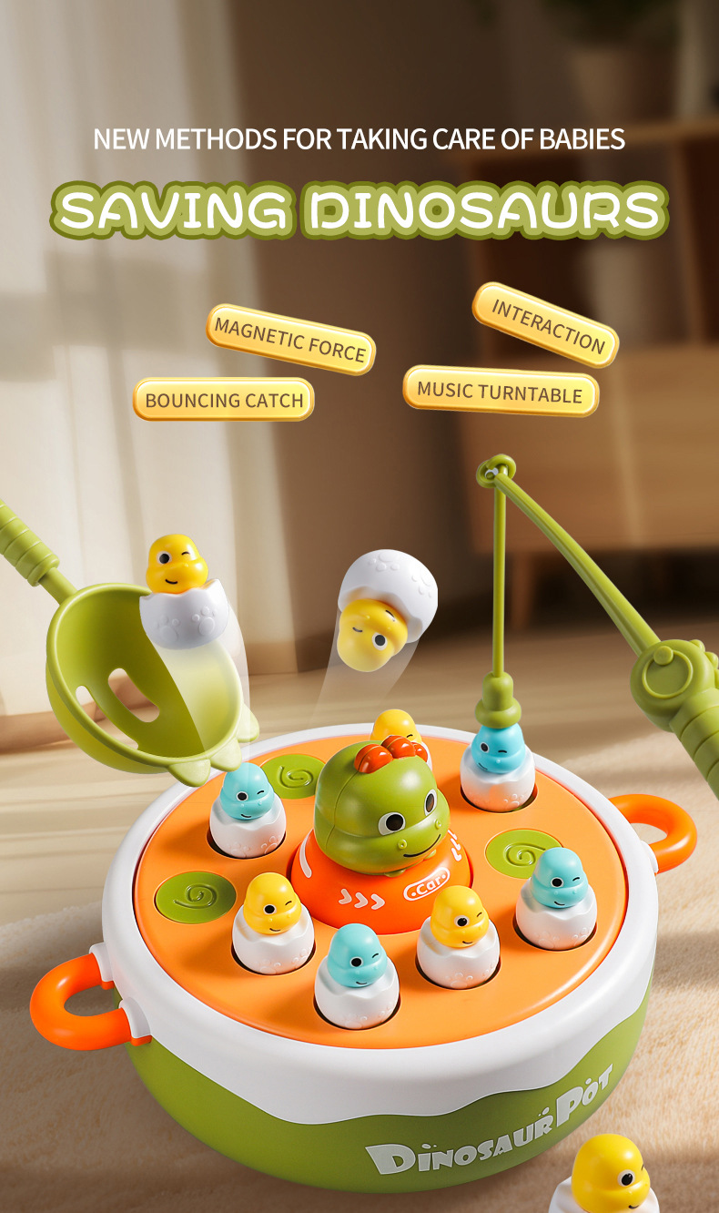 Children's bouncing Dinosaur Toy Fishing Rotating Training Parent-Child ...