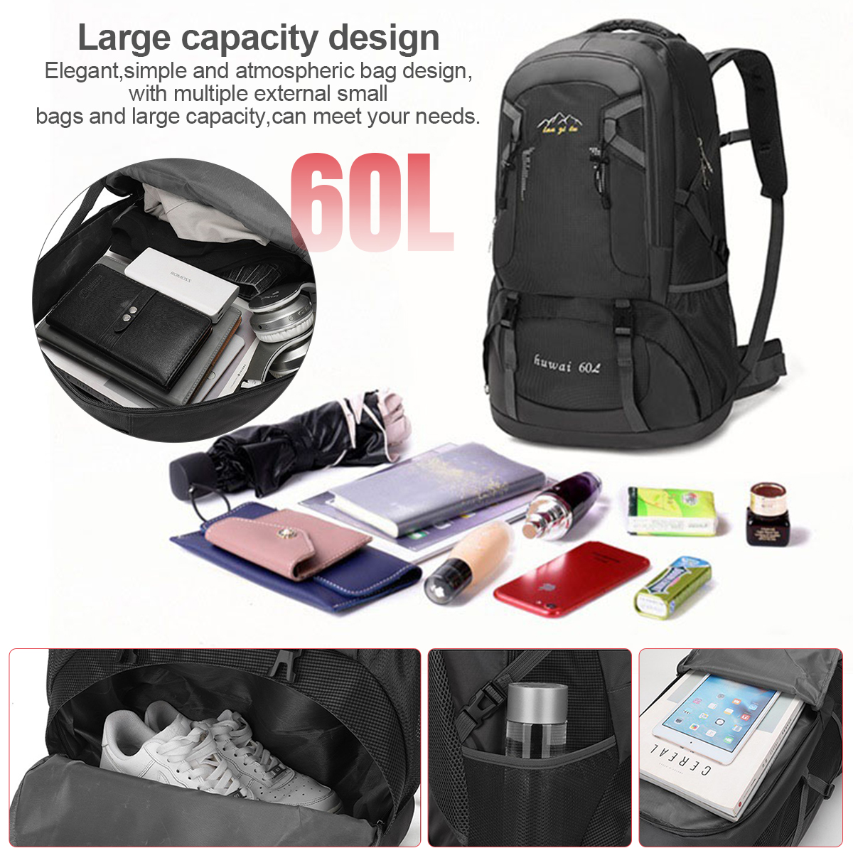 40/60L Outdoor Hiking Bag Travel Waterproof Backpack Computer Bag ...