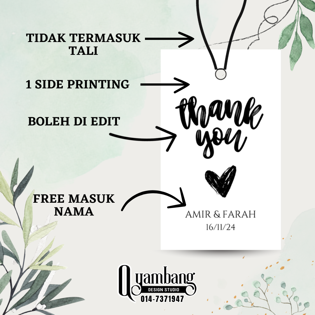 THANK YOU TAG/TAG TERIMA KASIH HITAM PUTIH (3CM x 5CM) *tidak termasuk ...