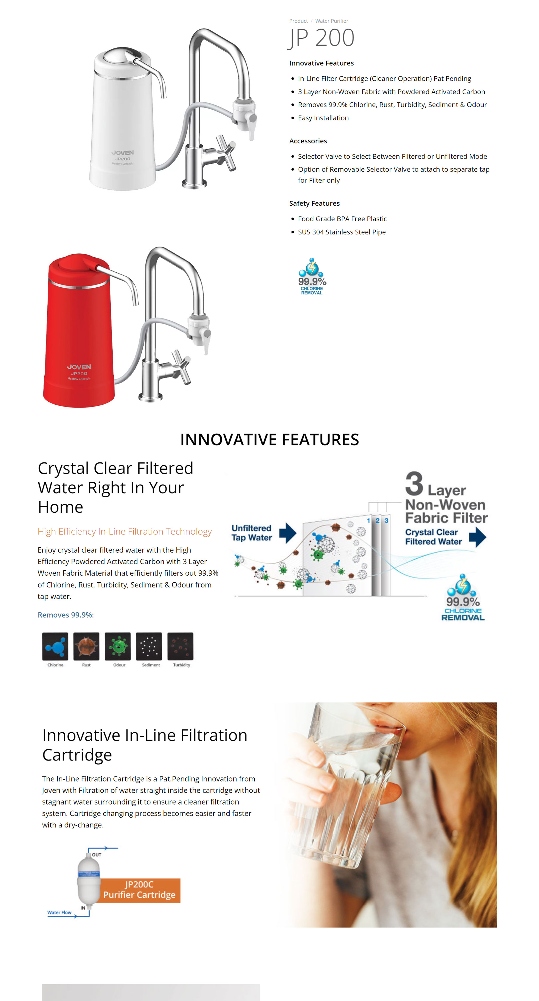 Joven Water Purifier High Efficiency 3-Layer Fabric Filter - White/Red ...
