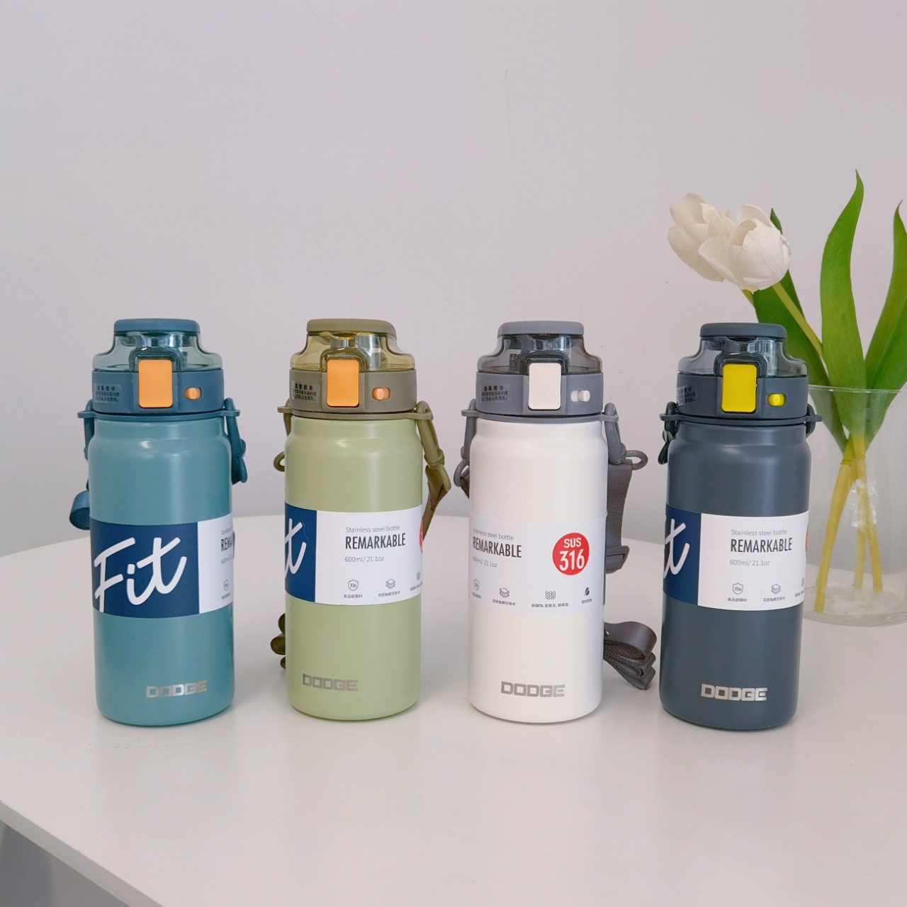 Dodge 600ml/800ml Slim 316SS Stainless Steel Vacuum Flask Thermos Water ...
