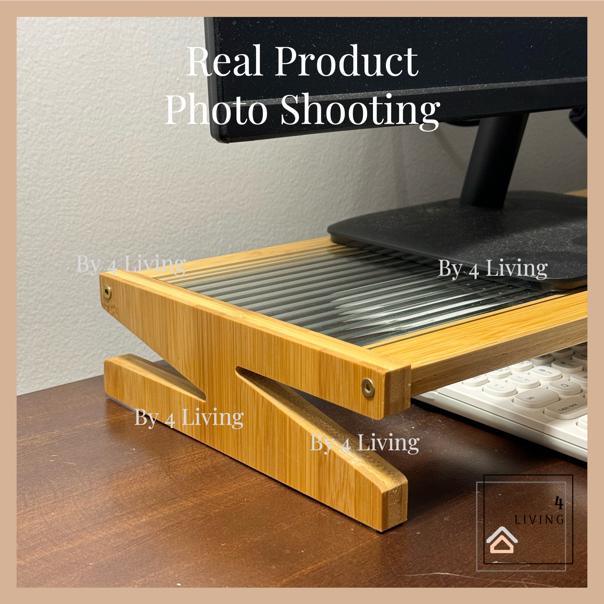 4Living Woooden Monitor Stand Premium Wood and Glass Office Desk ...