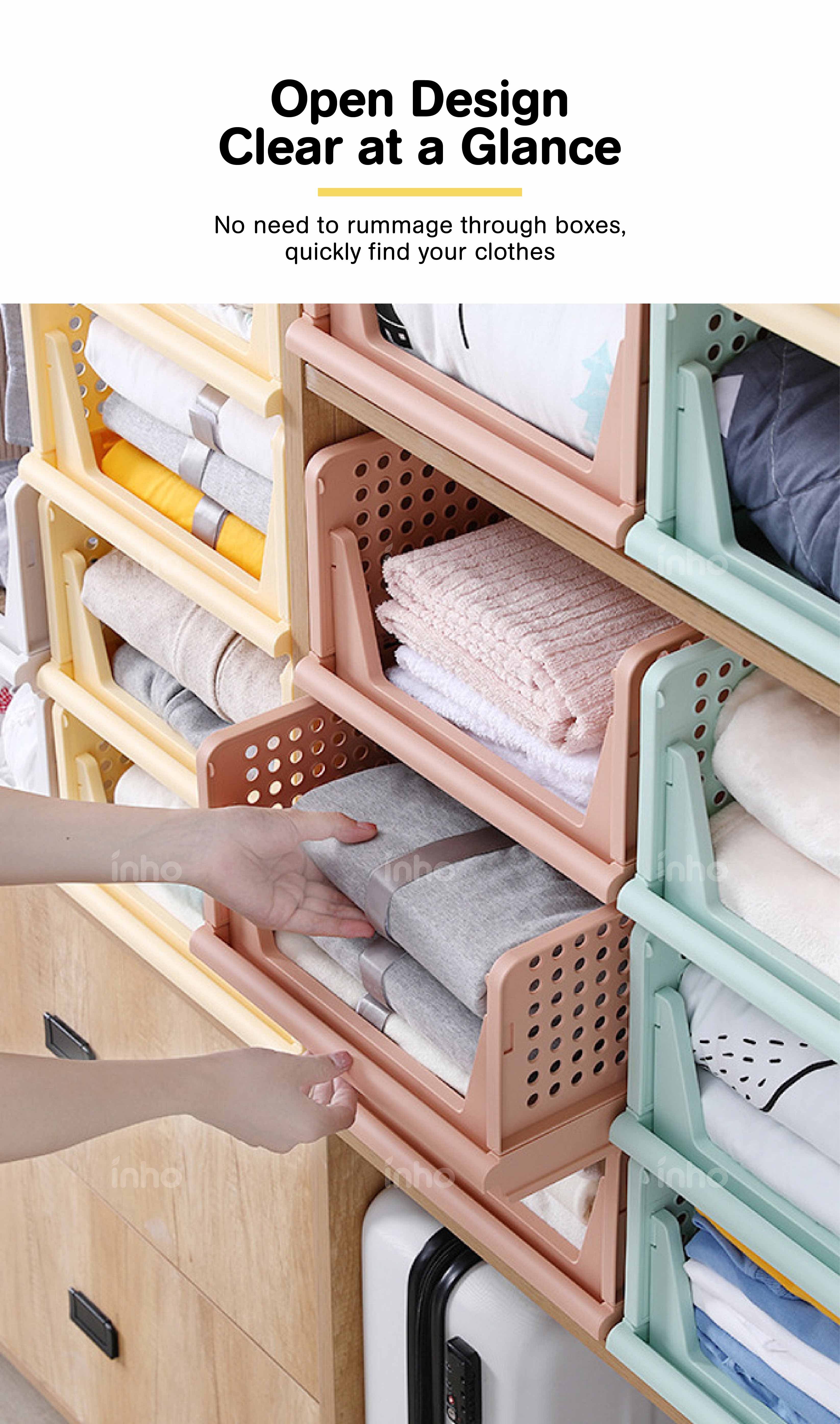 INHO Foldable Clothes Drawer Rack Stackable Layered Partition Storage ...