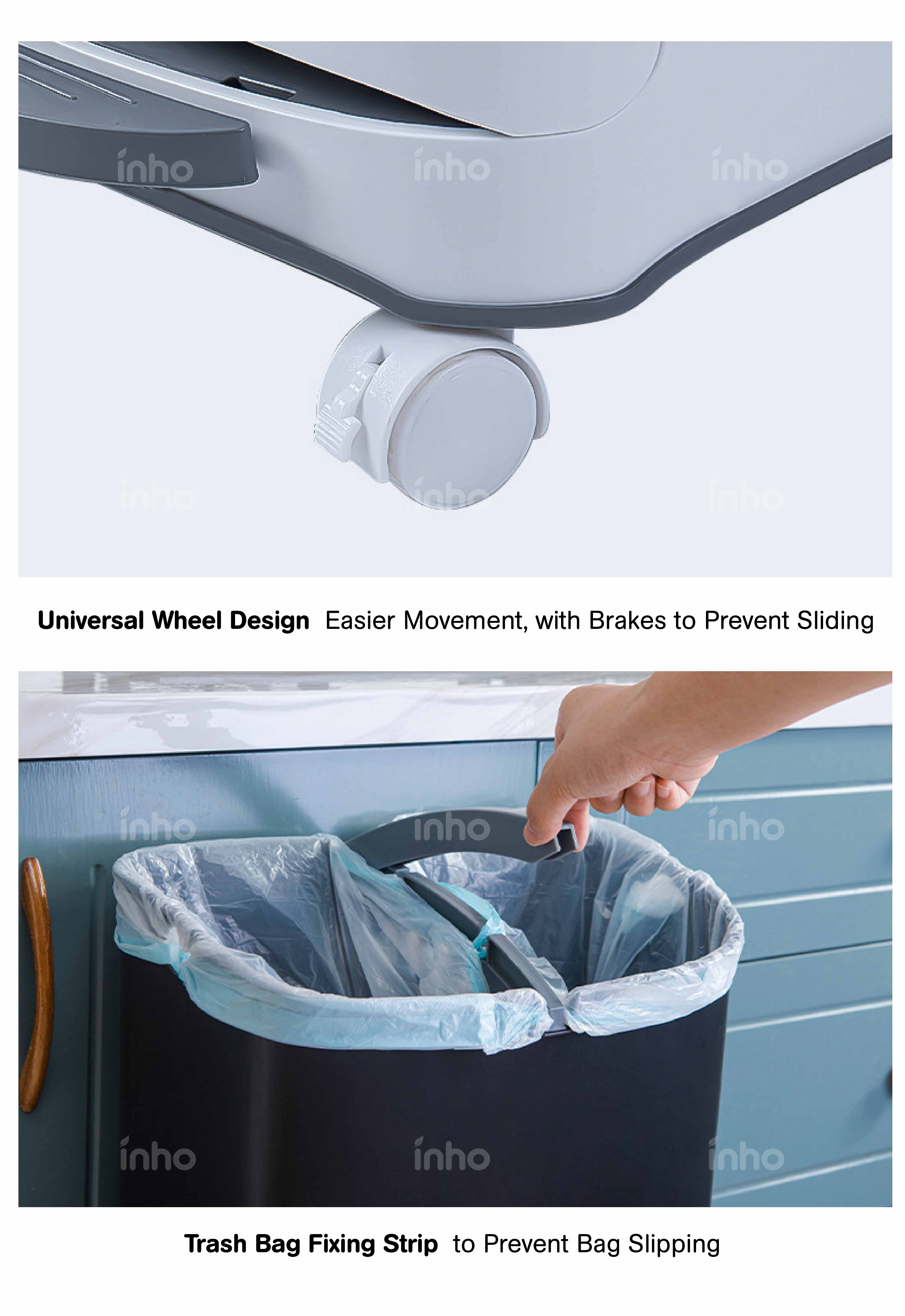 INHO 2 Tiers Movable Household Sorting Trash Can Large Garbage Storage ...