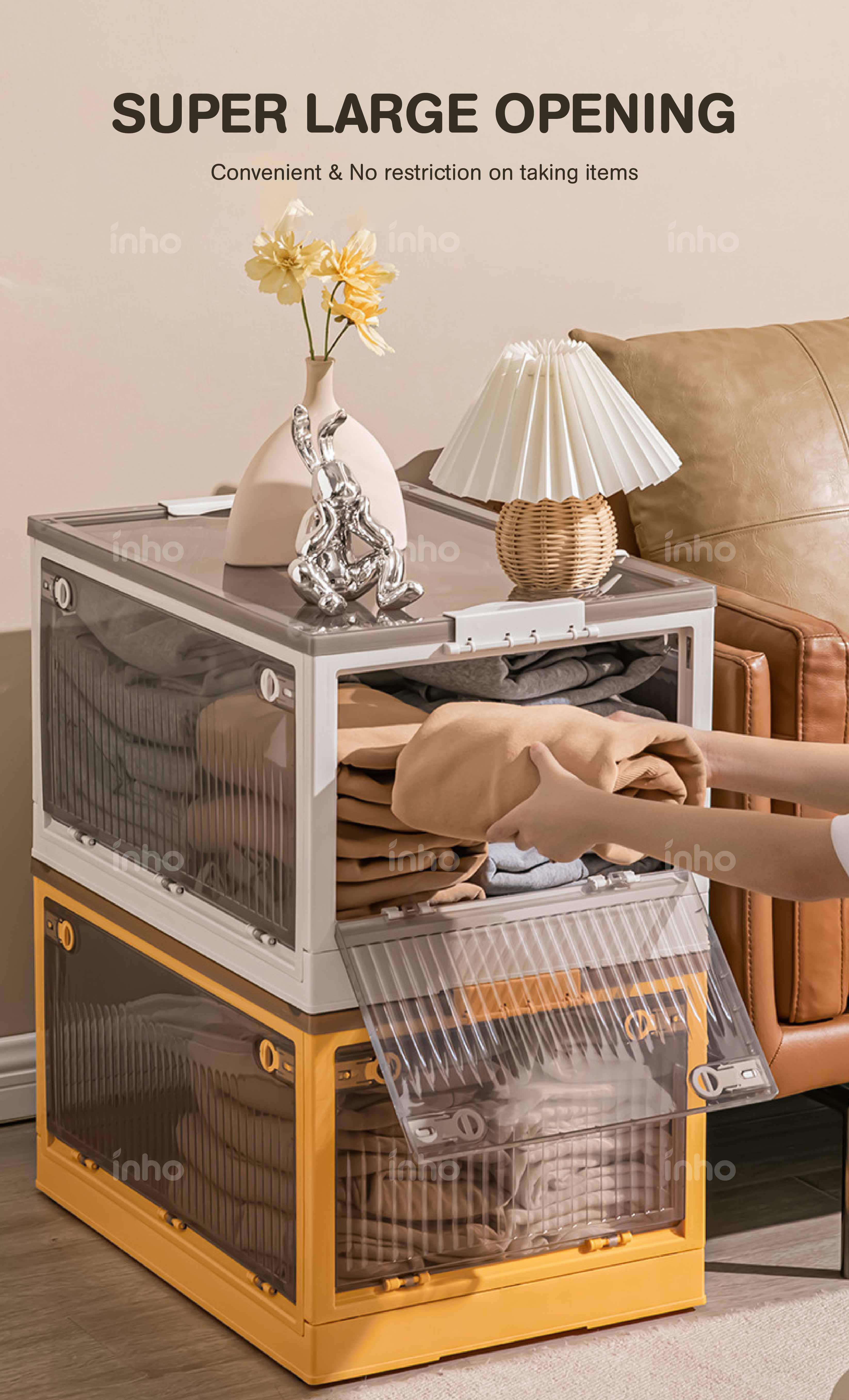 INHO L40-73cm (26-143 Litre) 5 Door Opening Transparent Large Foldable ...