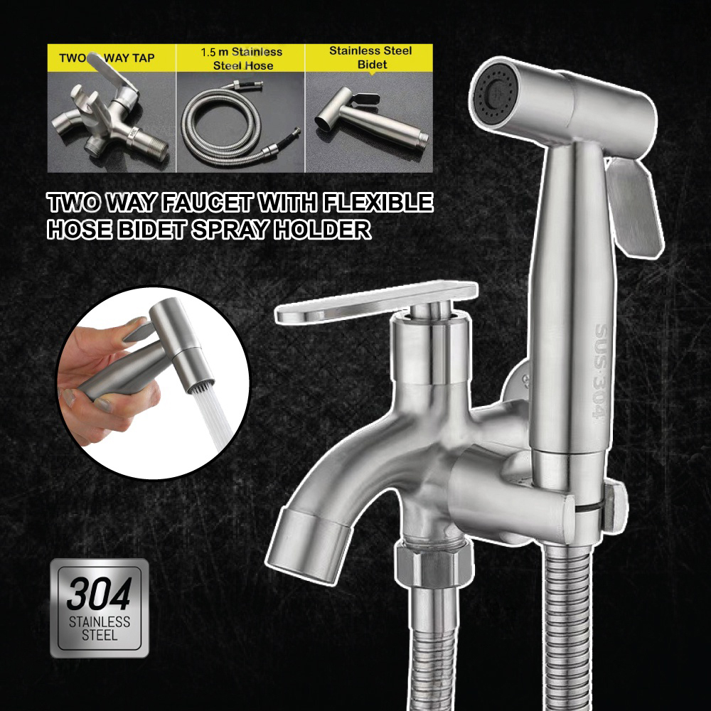 Bidet Spray Set - Stainless Steel Two-Way Toilet Hose and Faucet for ...