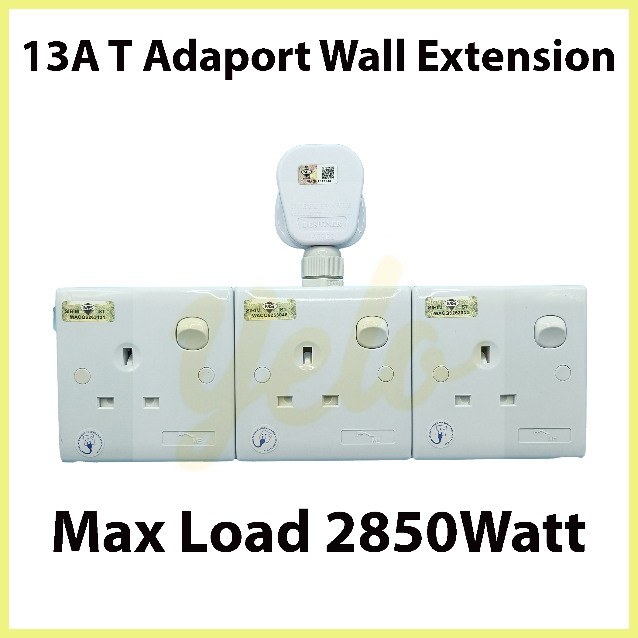 13A Wall Socket 3 Way T Adaport Wall Extension Socket Extension Plug ...