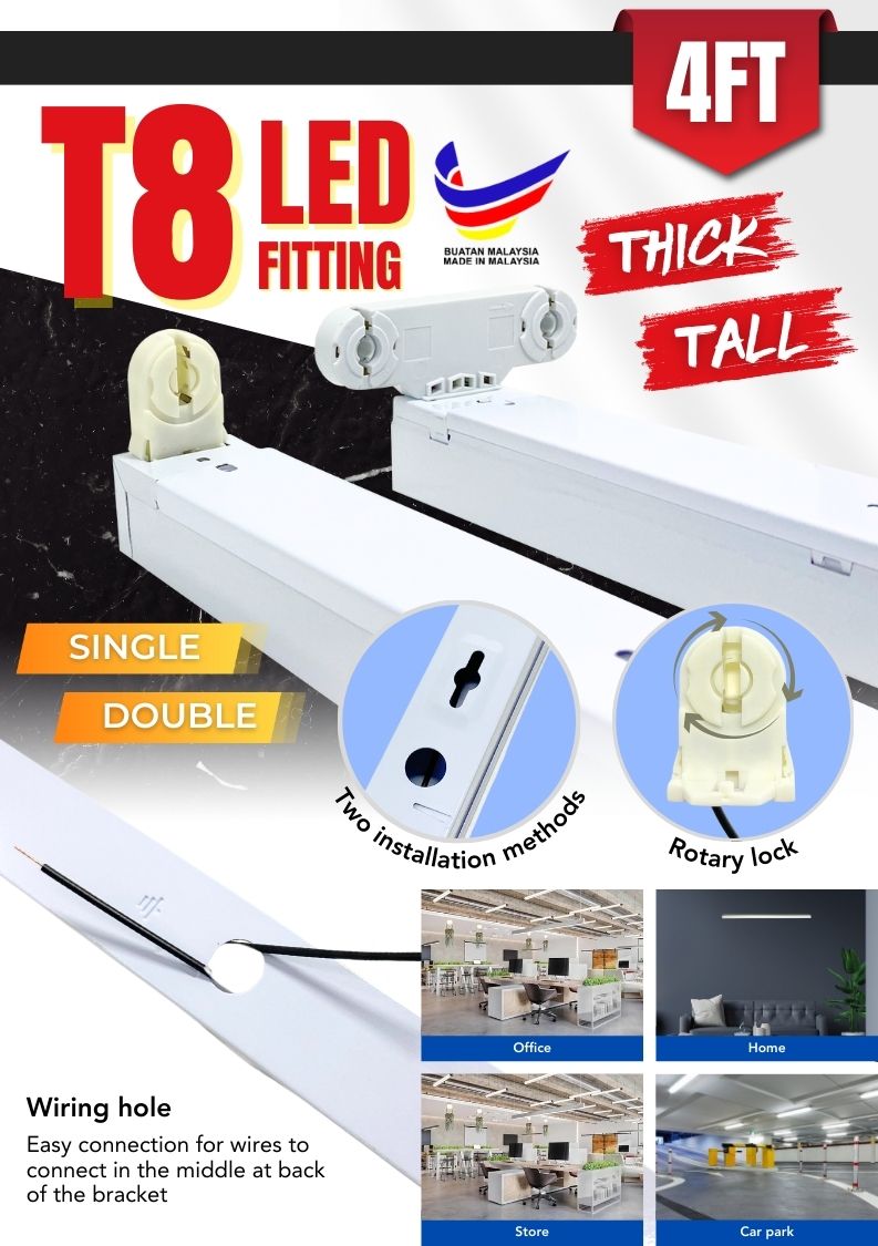 1PC Single/Double 4FT T8 LED Tube Casing Local Thick Fitting LED Light ...