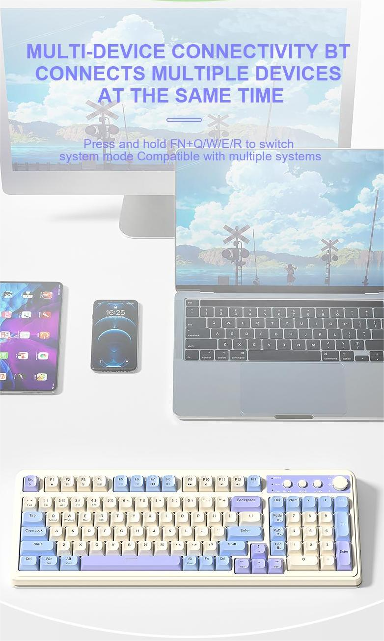 Aula S99 RGB Membrane Keyboard 3Mode Wireless Bluetooth Wired Keyboard ...
